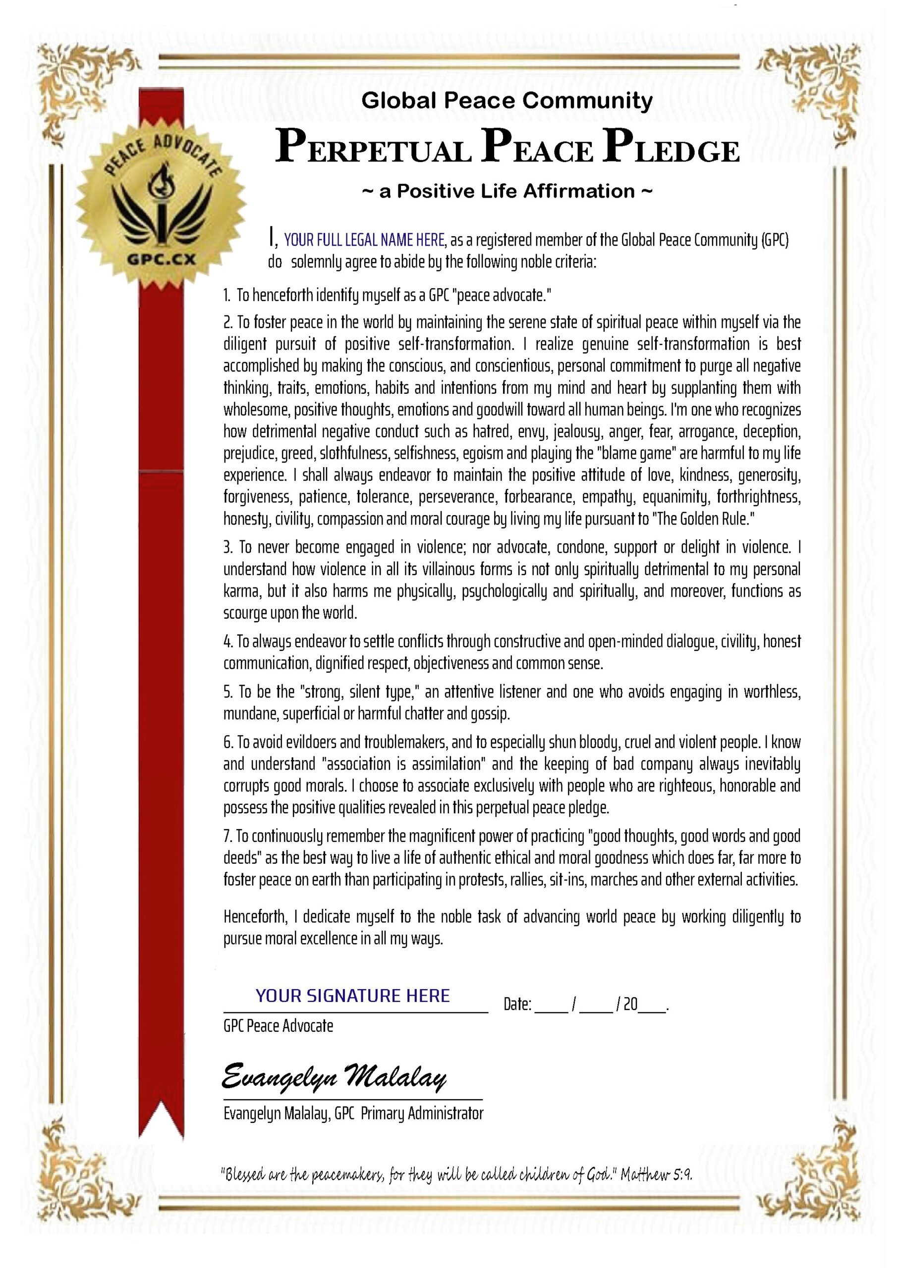 Perpetual Peace Pledge - GPC
